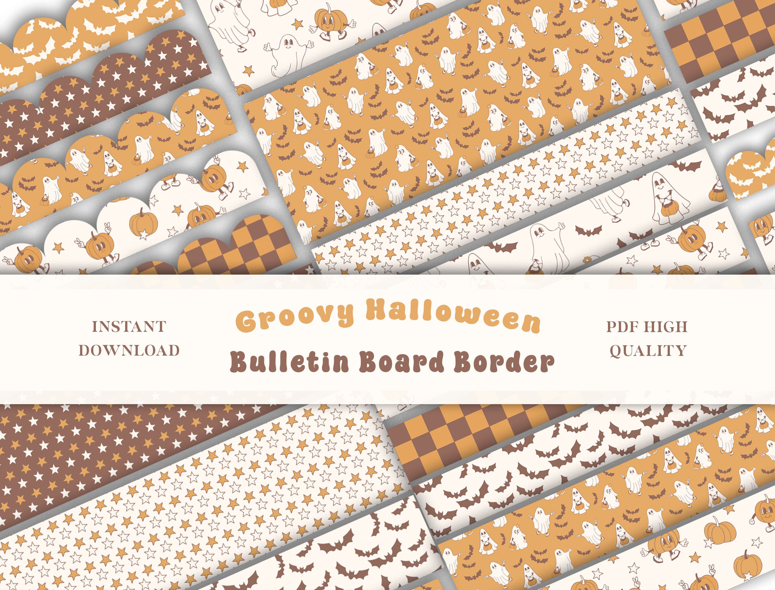 Groovy Halloween Bulletin Board Border Printable Retro Ghost - Etsy