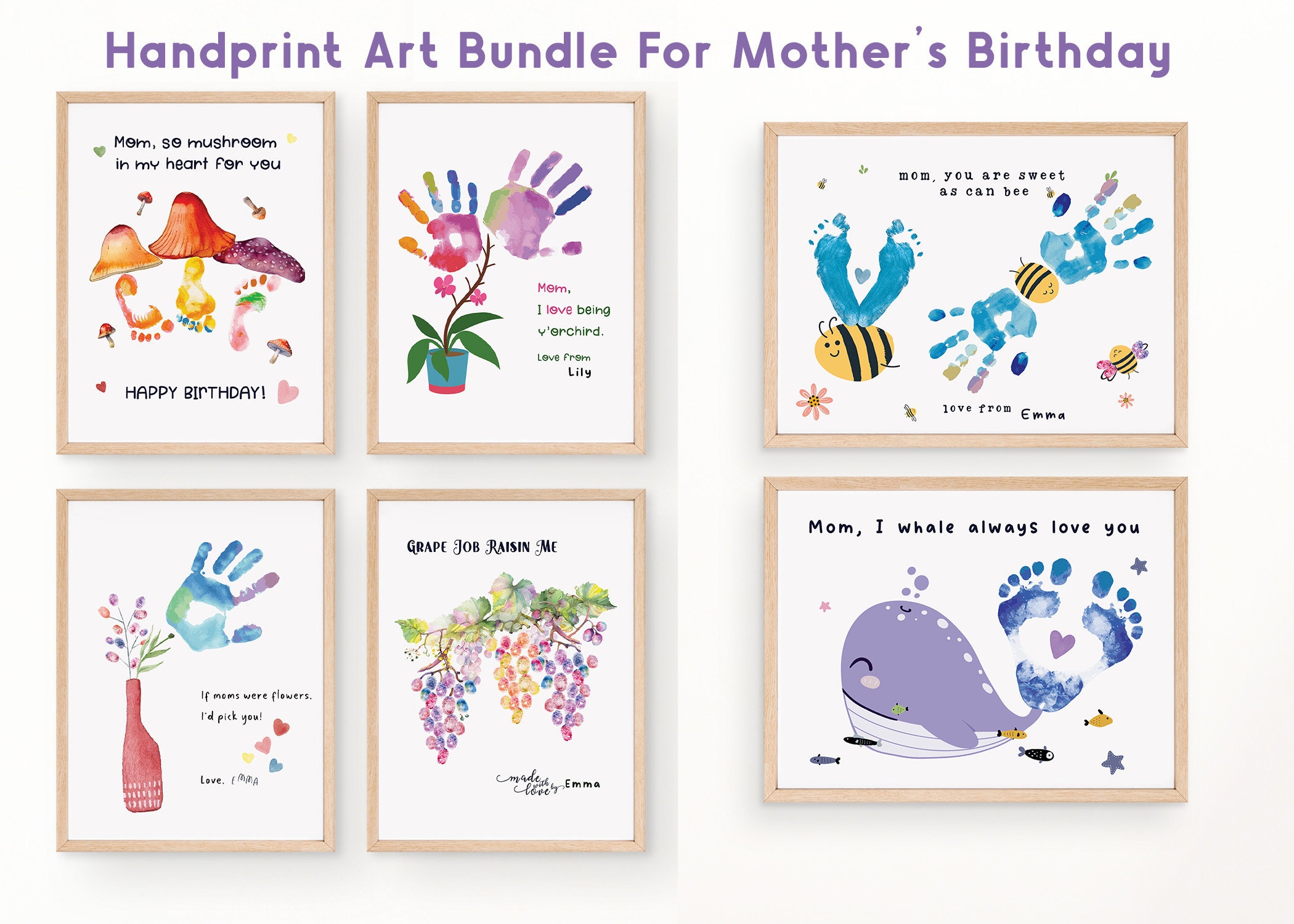 Printable Handprint Art Bundle of 6 DIY Birthday Gift for Mom - Etsy