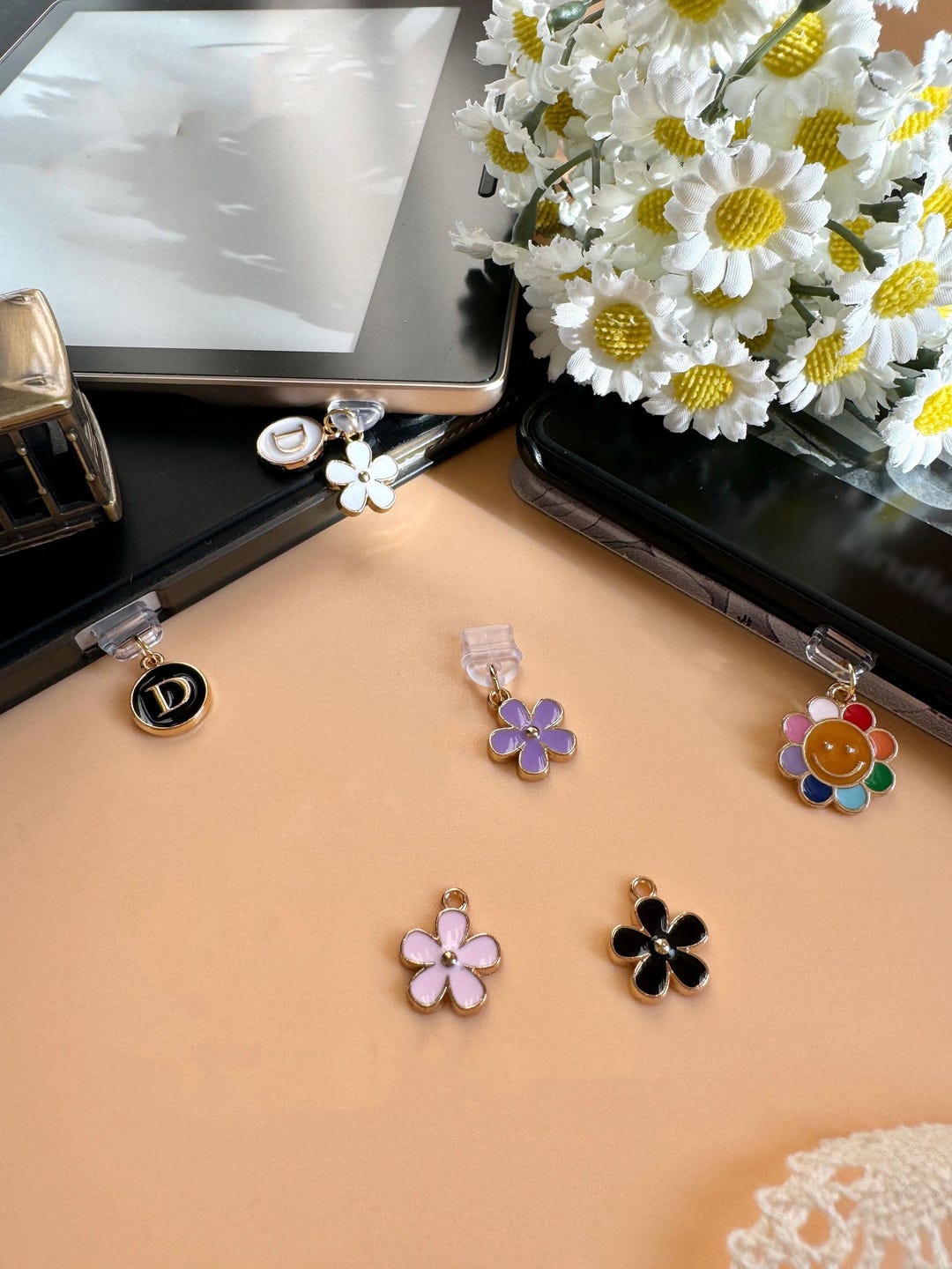 Flower Dust Plug Charm Retro Daisy Phone Accessory Alphabet Ereader ...