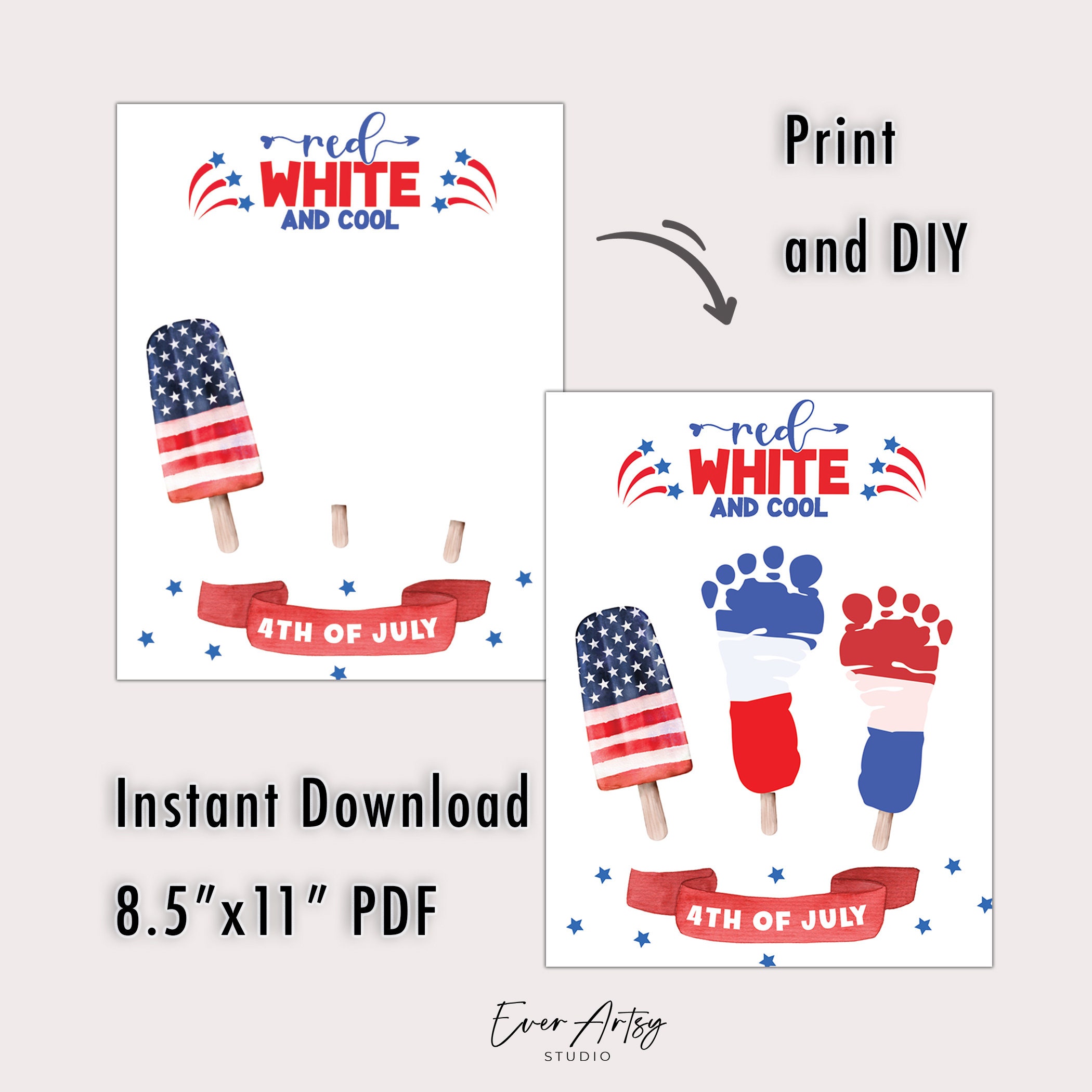 4th of July Printable Handprint Art Red Blue and Cool Baby - Etsy