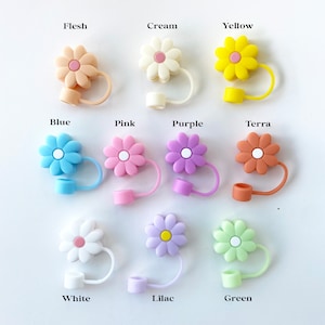 Retro Daisy Tumbler Straw Topper Floral Bottle Straw Cover Silicone ...
