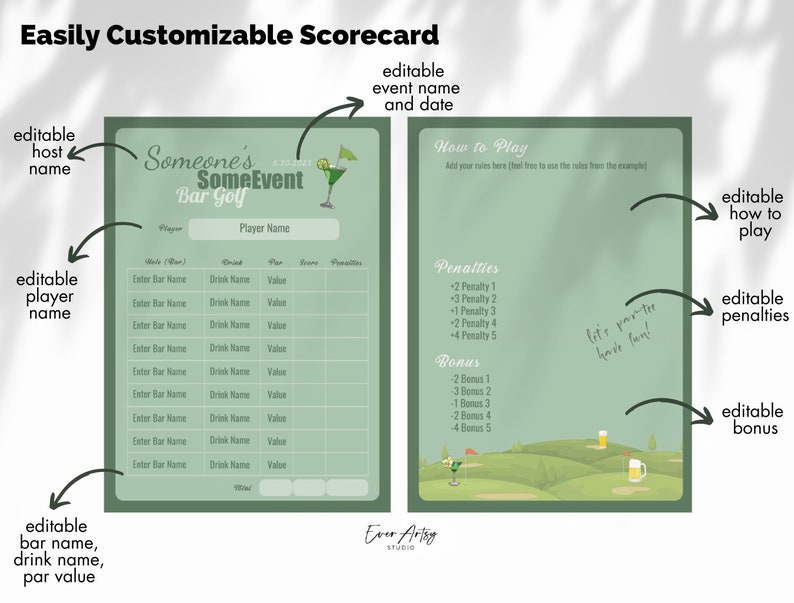 Editable Bar Golf Crawl Scorecard Printable Pub Golf Scorecard Digital ...