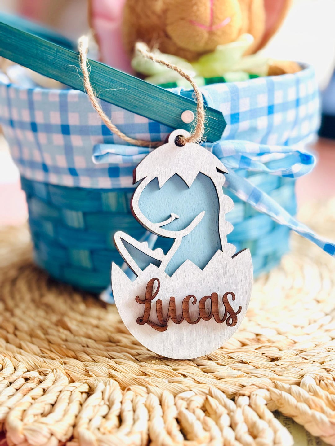 Easter Egg Dino Name Tag Custom Easter Basket Tag Baby First Easter ...