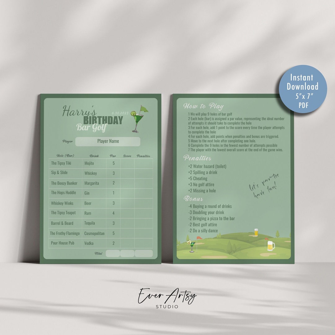 Editable Bar Golf Crawl Scorecard Printable Pub Golf Scorecard Digital ...