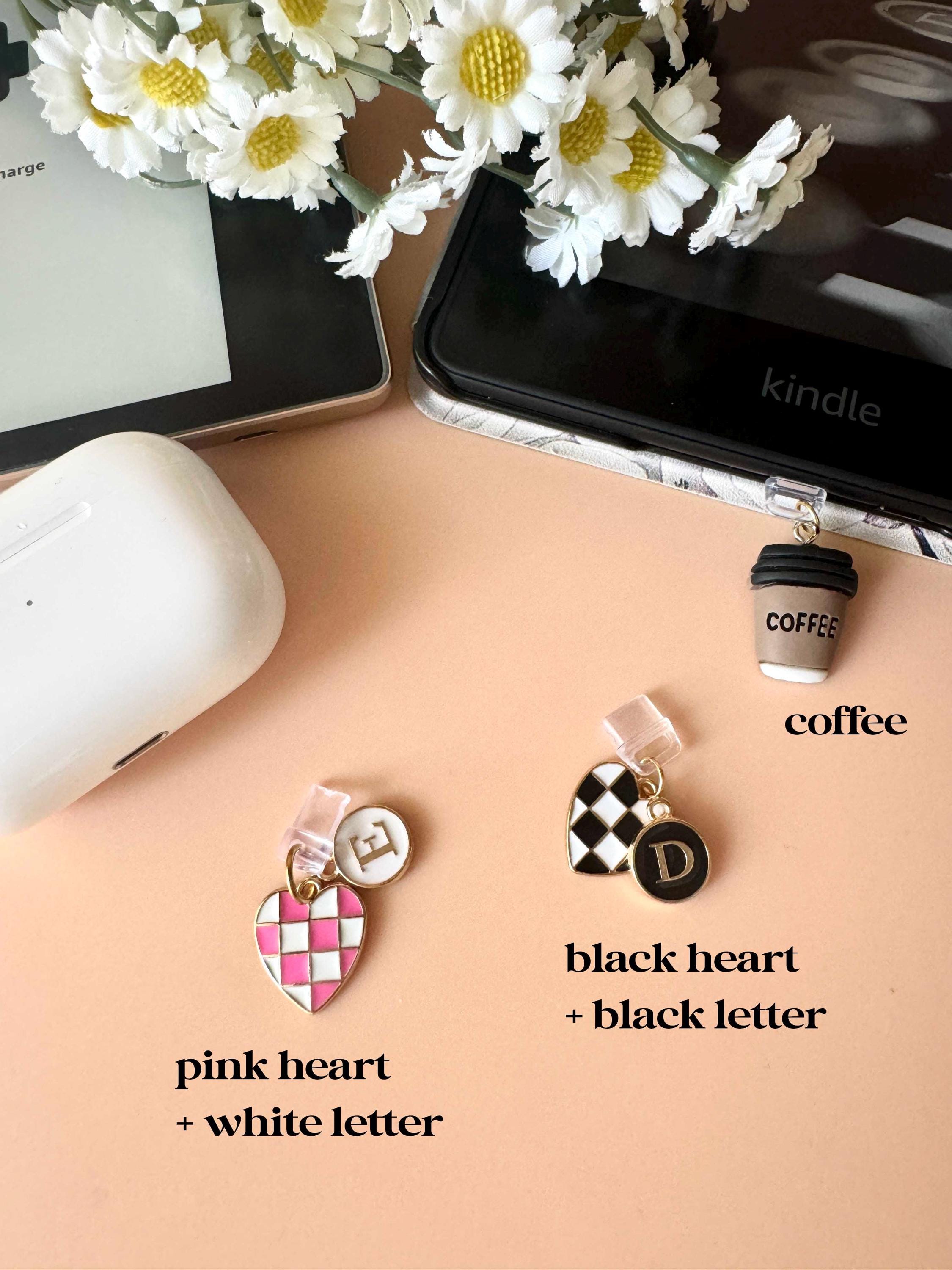 Retro Checkered Dust Plug Charm Gingham Heart Tech Accessory Initial ...