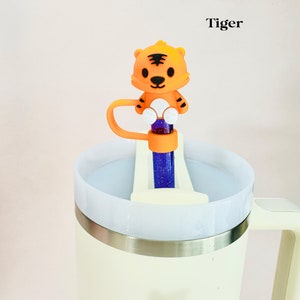 Dino Straw Topper Animal Straw Cover Tiger Straw Buddy Elephant Straw ...