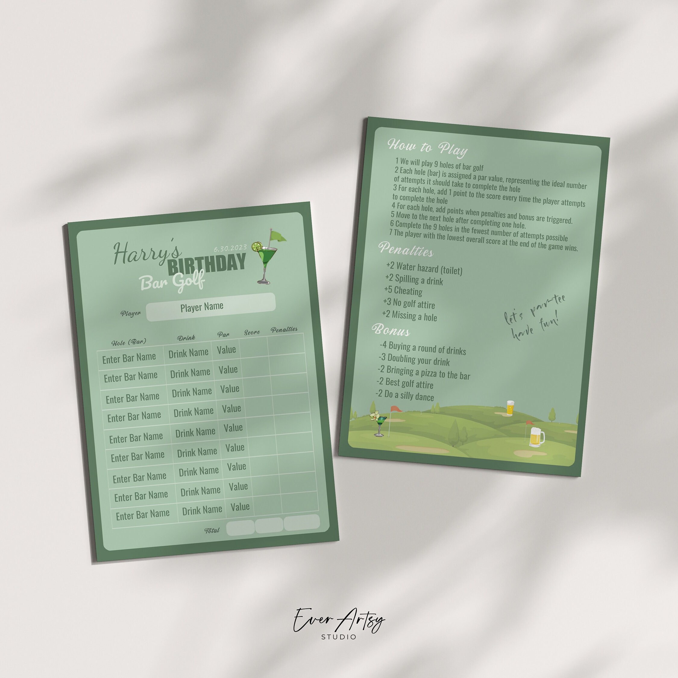 Editable Bar Golf Crawl Scorecard Printable Pub Golf Scorecard Digital ...
