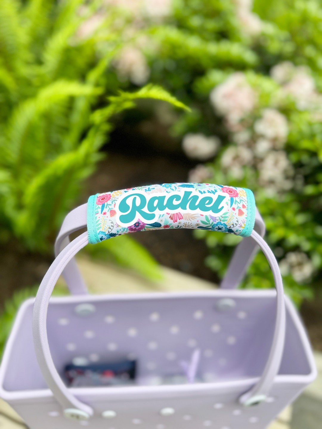 Personalized Bog Bag Handle Coat Blue Flower Luggage Handle Wrap Beach ...