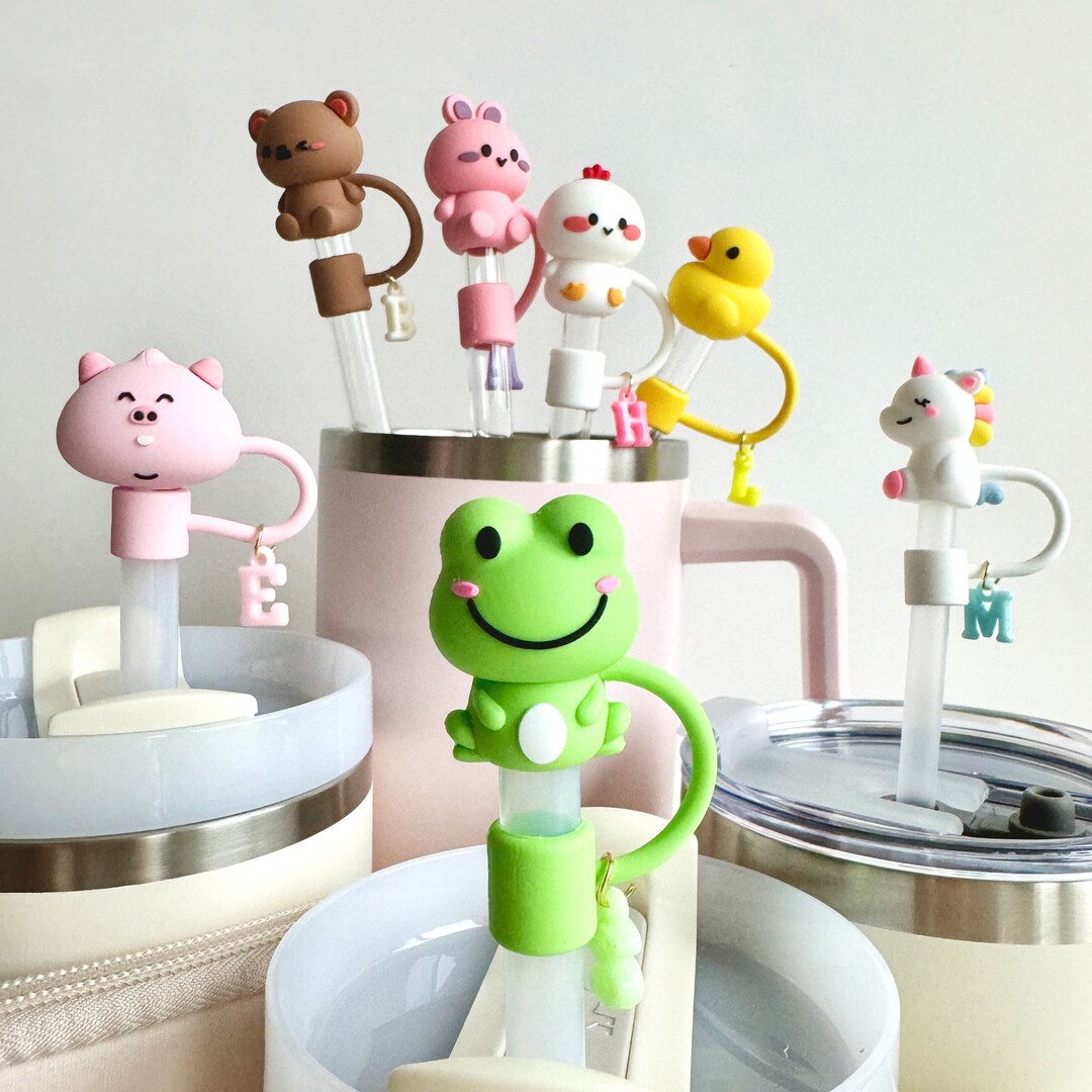 Cute Animal Straw Cover Custom Duck Straw Topper Bear Straw Buddy Bunny ...