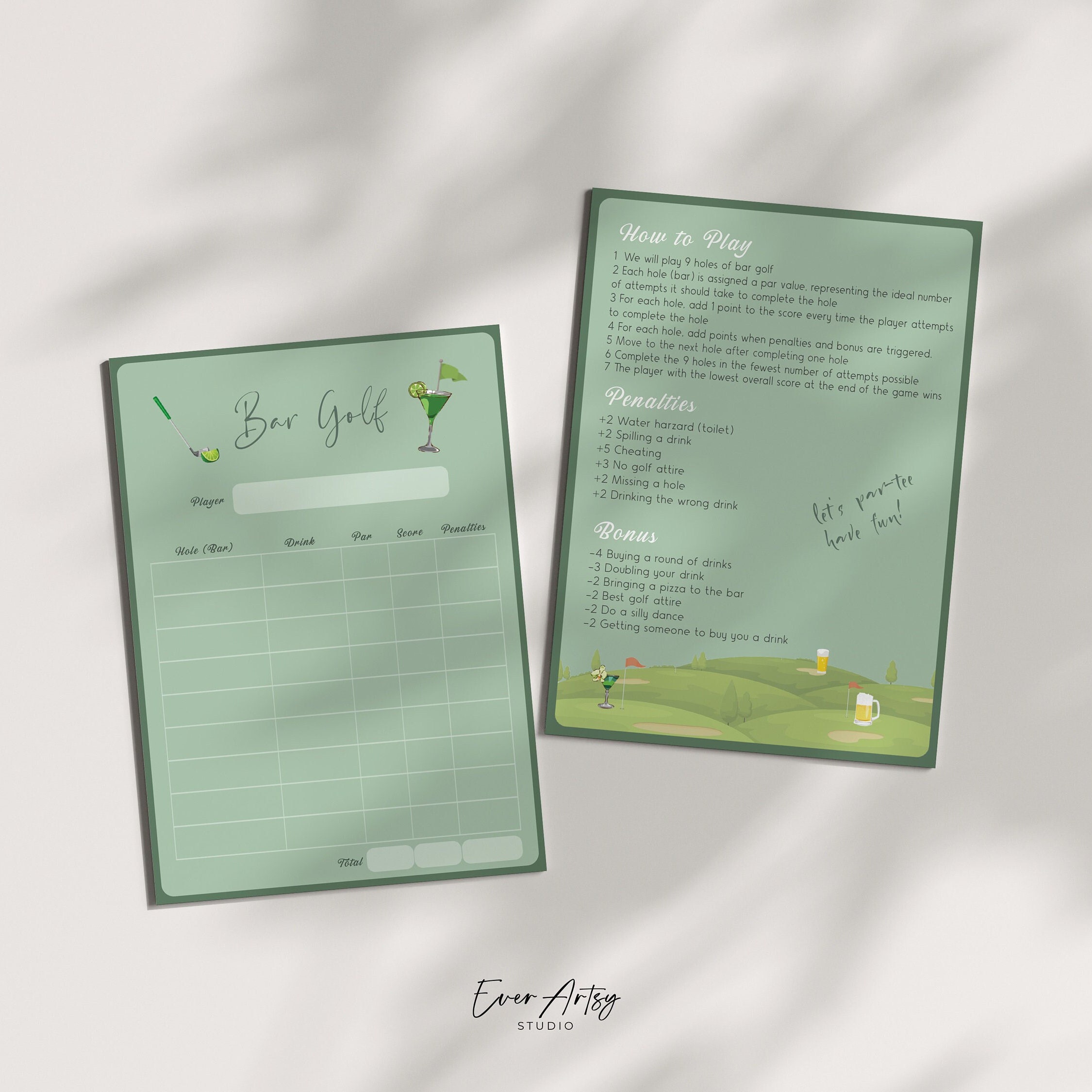 Bar Golf Crawl Scorecard Printable Pub Golf Scorecard Template - Etsy ...