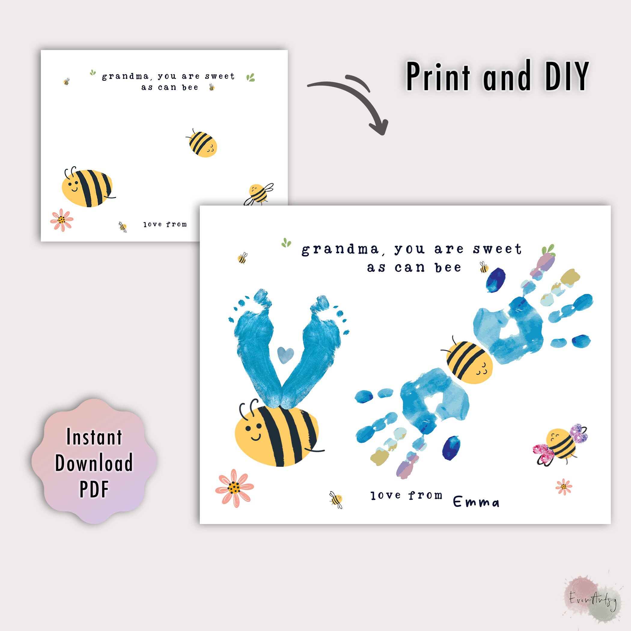 Grandparents Day Printable Handprint Art for Grandmother DIY - Etsy