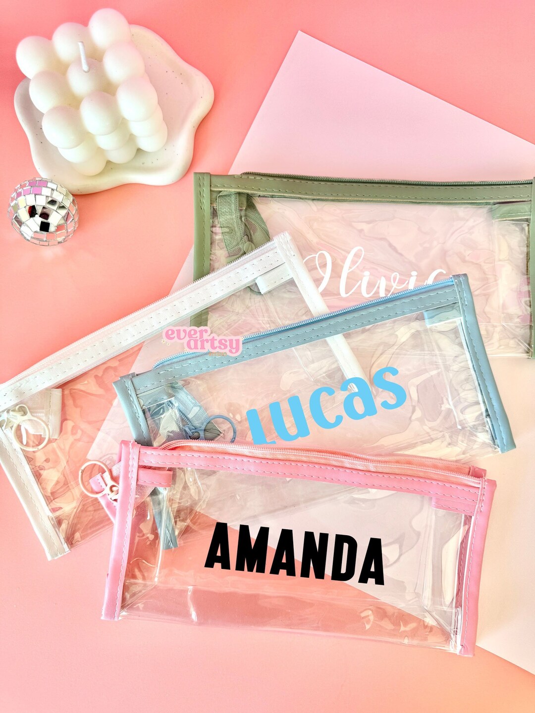 Personalized Clear Pencil Pouch: Custom Name Zipper Bag for Kids, Back ...
