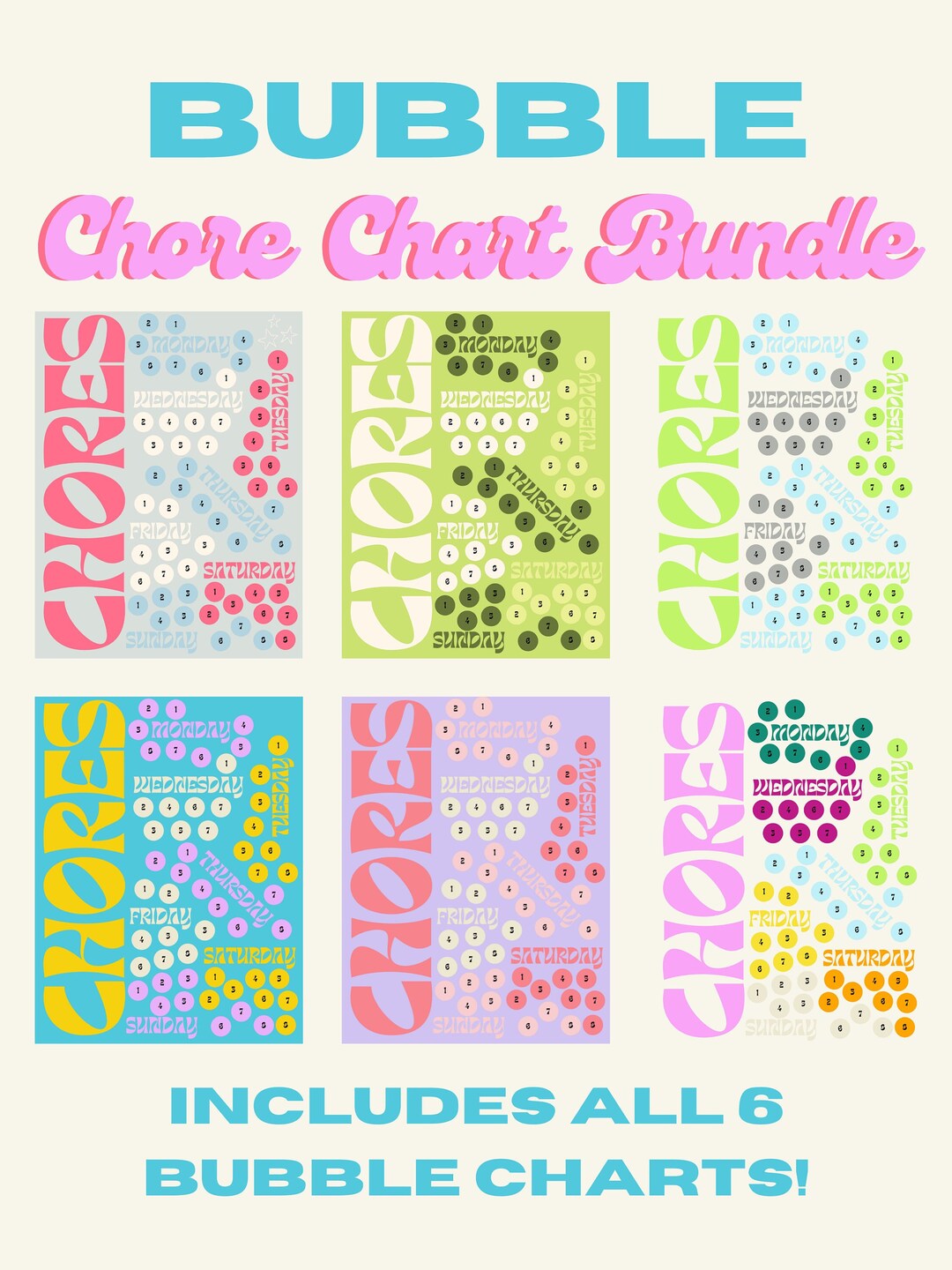 CHORE CHART Bubble Design BUNDLE Instant Digital Download - Etsy