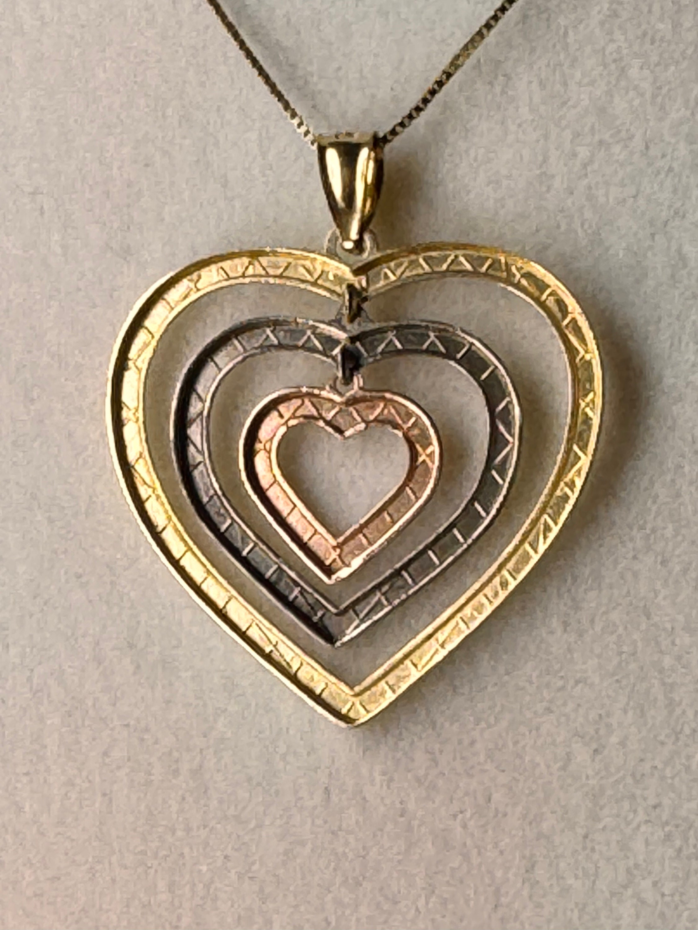 Vintage 10K Solid Gold Tri-color Heart Pendant - Etsy