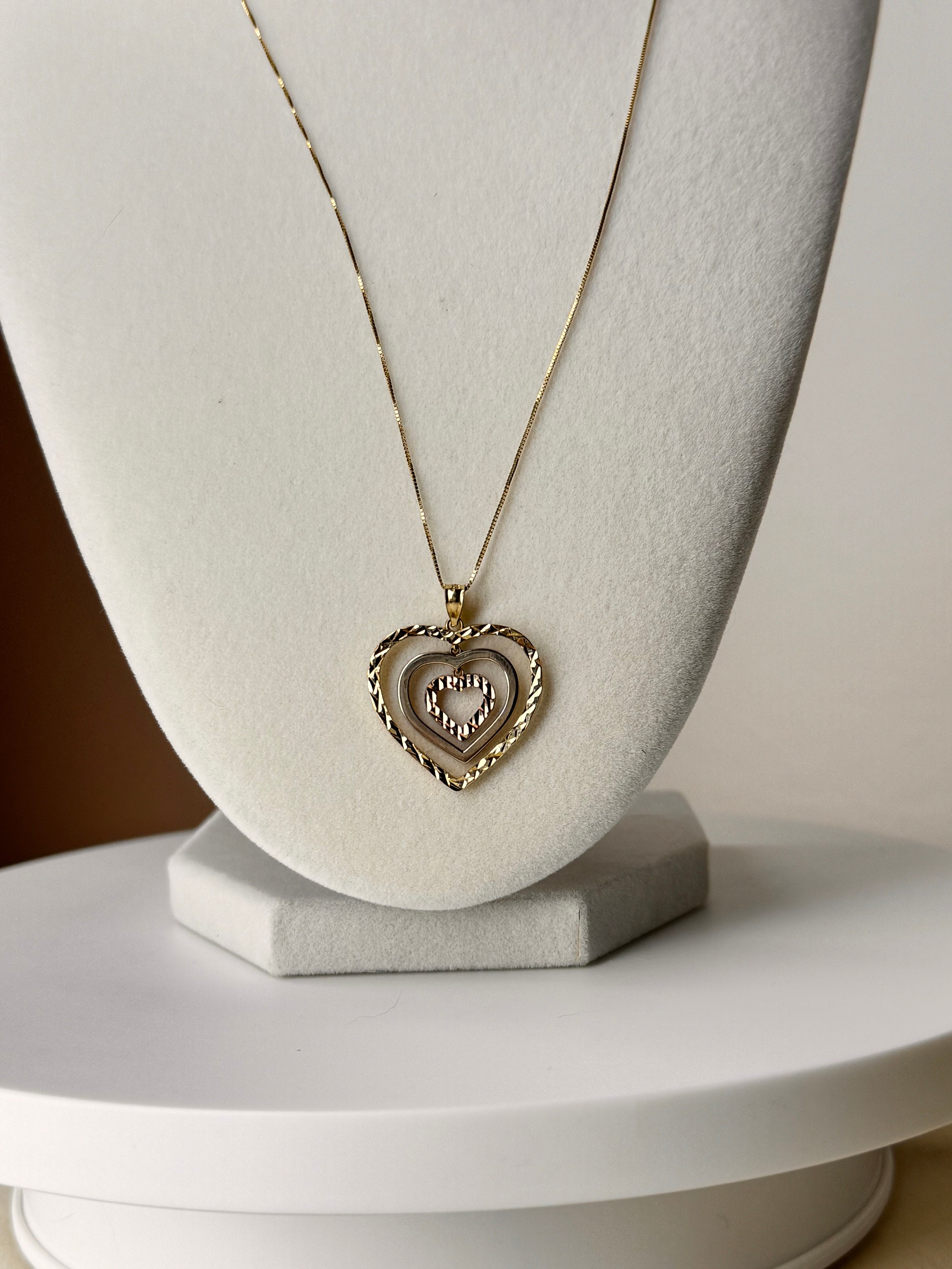 Vintage 10K Solid Gold Tri-color Heart Pendant - Etsy