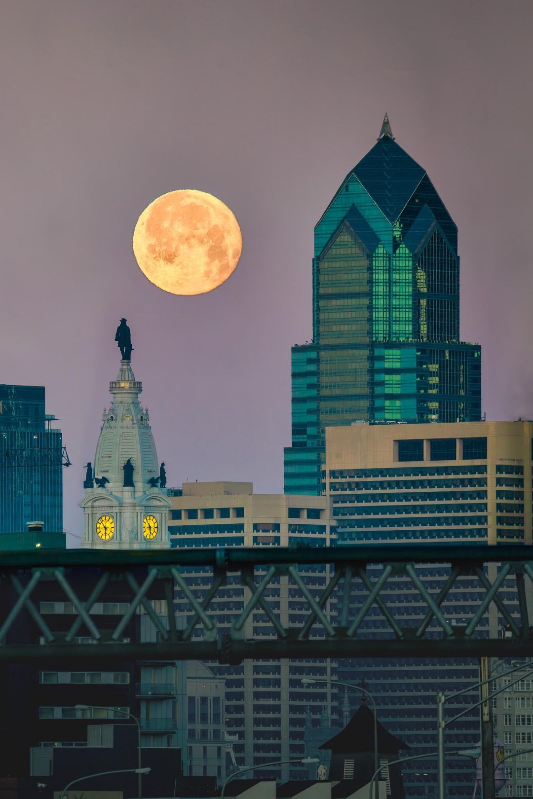 Philadelphia Full Moon Skyline, Cityscape Photography Print, Brotherly ...