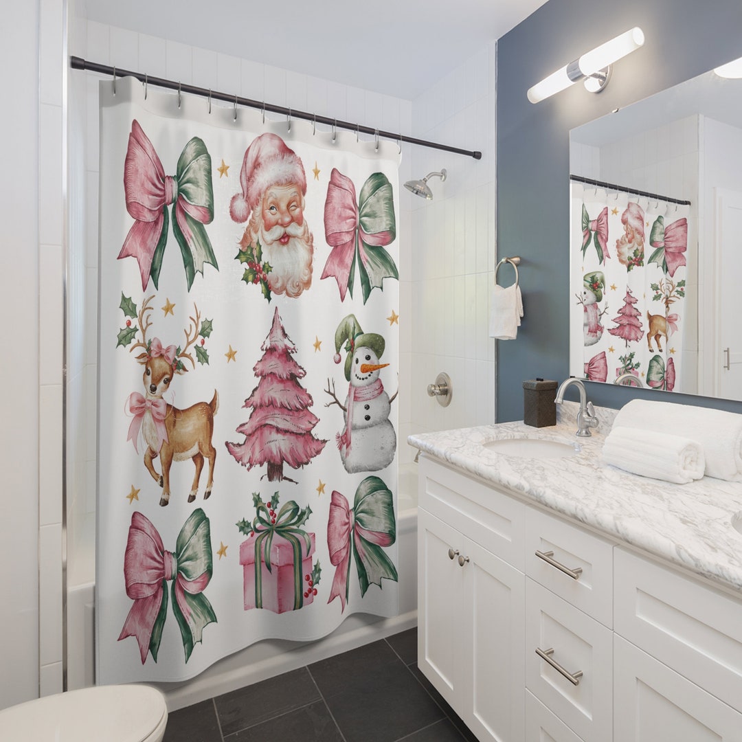 Pink Santa Merry Christmas Shower Curtains - Etsy