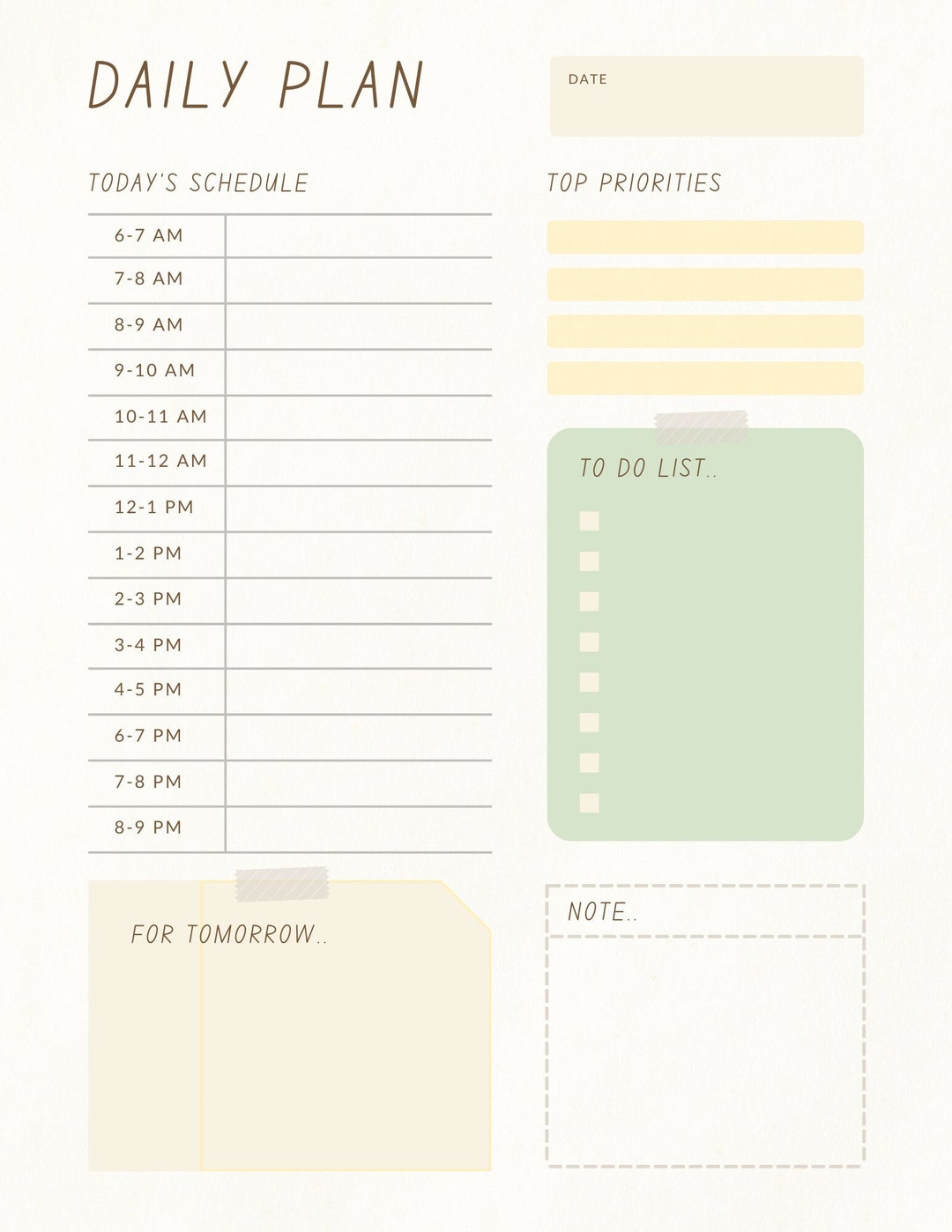 Daily Organization Planner Printable, Instant Download, Daily Schedule ...