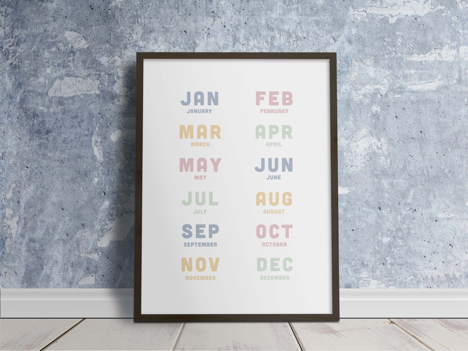 Nursery Print, Months of the Year Educational, Pastel Colours Bold Fun ...