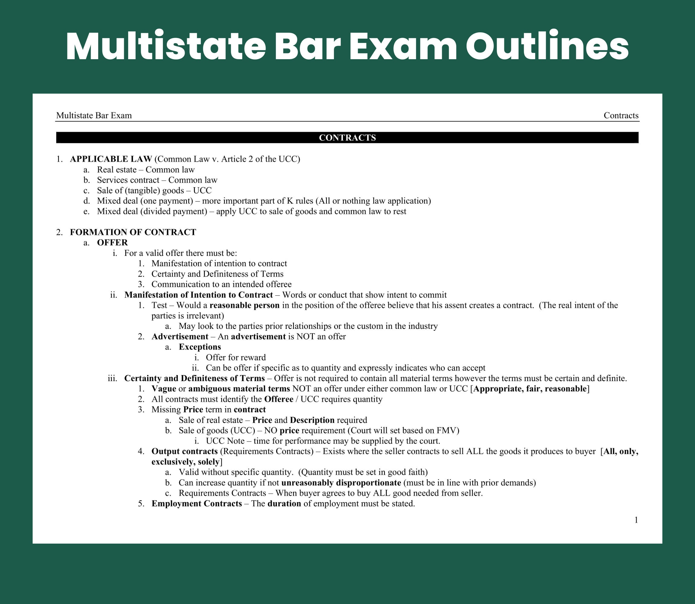 MBE Multistate Bar Exam Outlines All 7 Subject Areas MBE Preparation ...