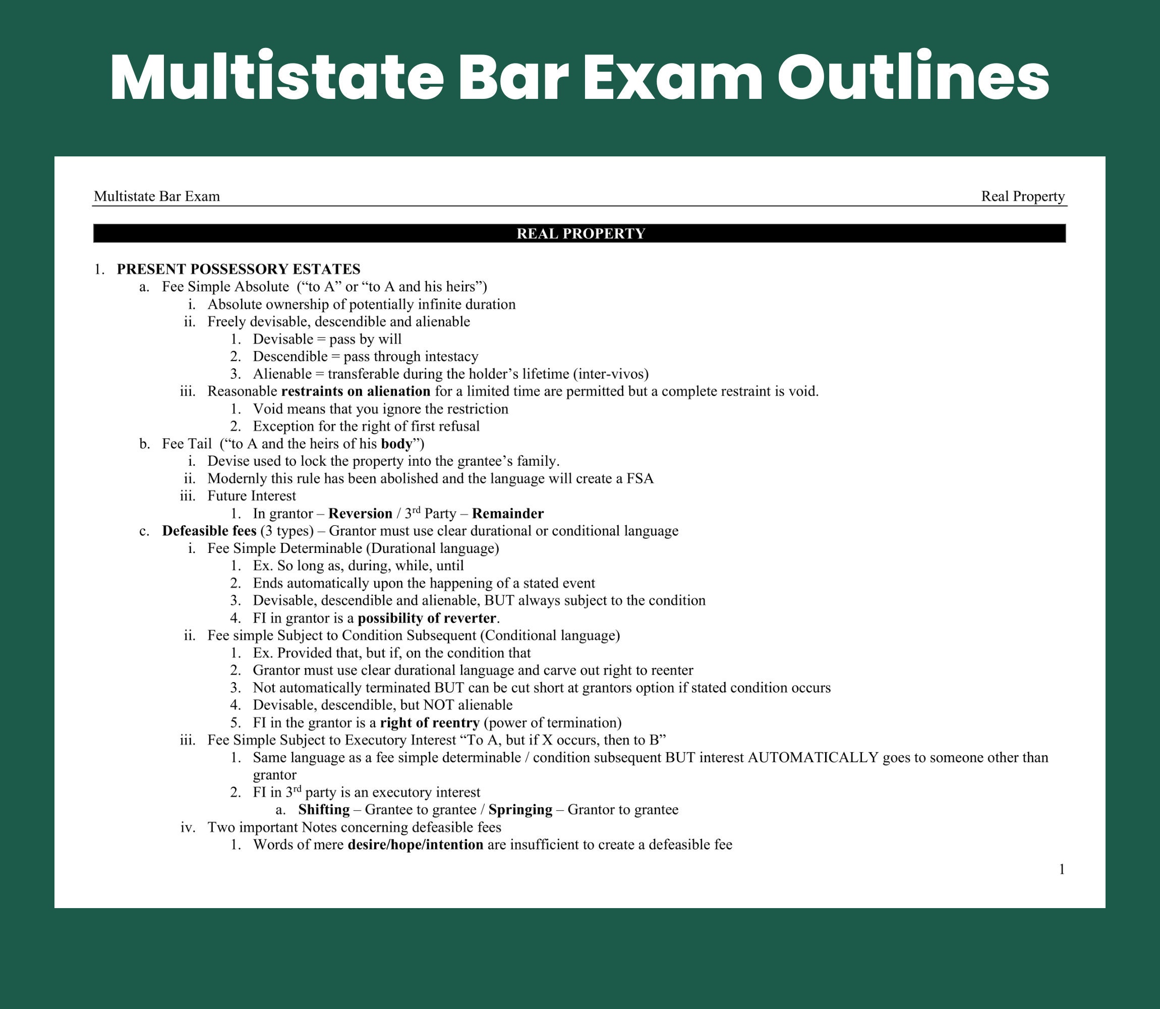 MBE Multistate Bar Exam Outlines All 7 Subject Areas MBE Preparation ...