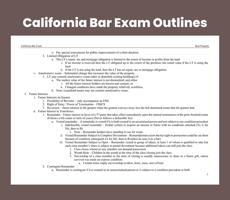 CA Bar Exam Real Property California Bar Exam Outlines CA Bar Exam ...
