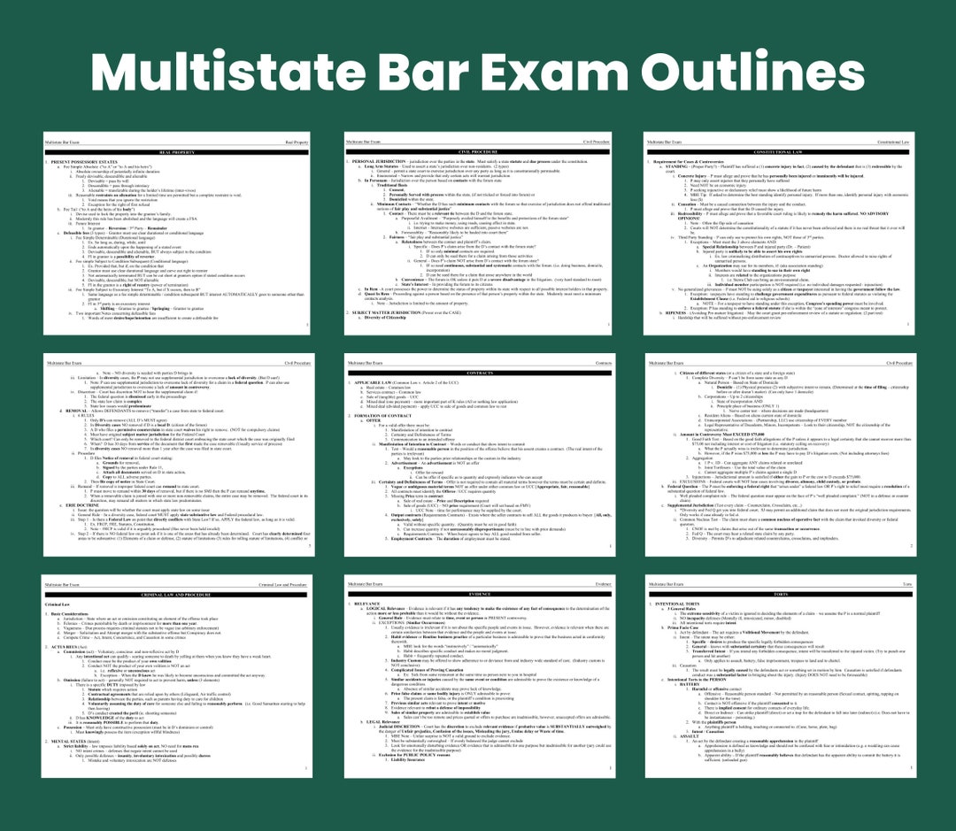 MBE Multistate Bar Exam Outlines All 7 Subject Areas MBE Preparation ...