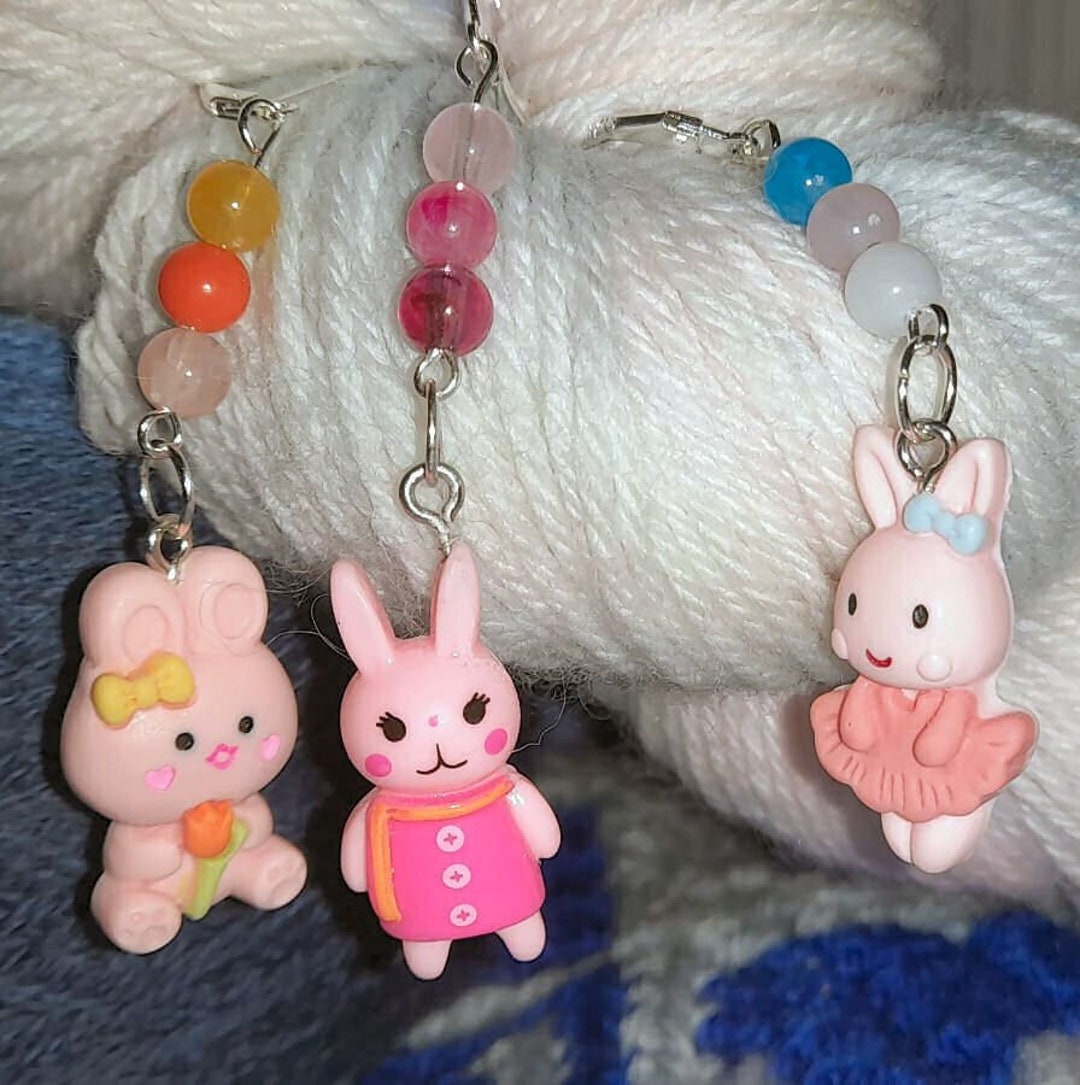 A Trio of Pink Rabbits Trio Set of Stitch Markers / Progress Keepers - Etsy