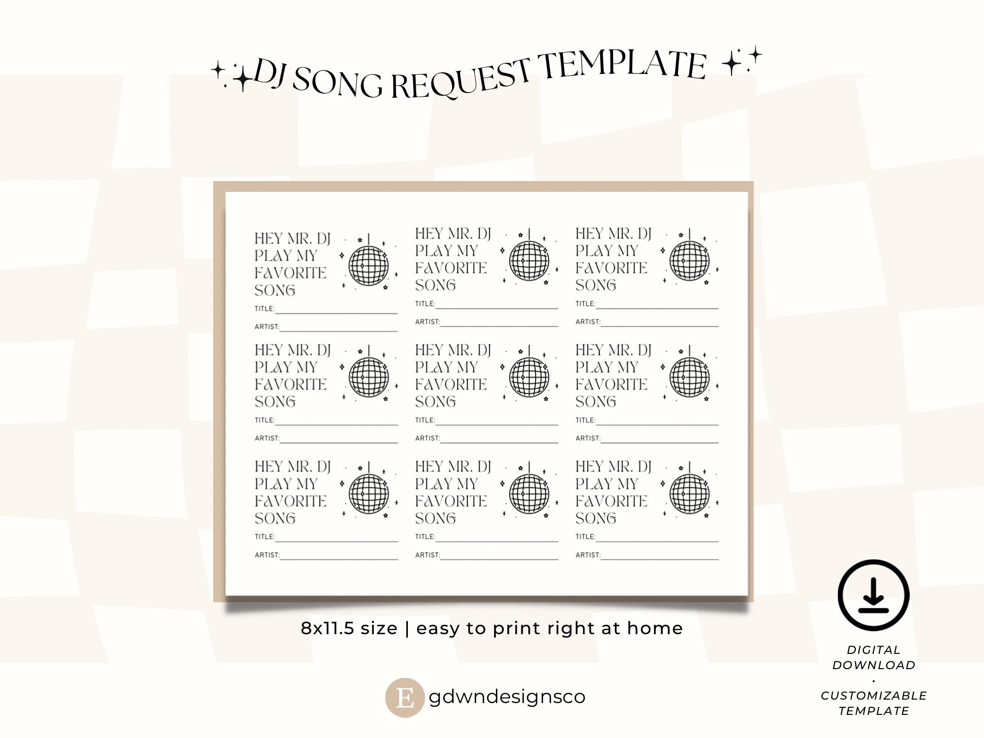 Wedding Reception Song Request Cards, Wedding Reception DJ Song ...