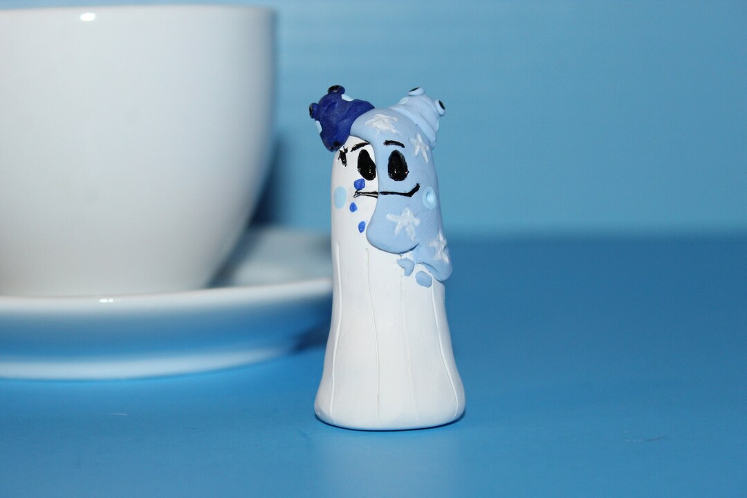 Handmade Clay Ghost Masking Desk Buddy| Cute Winter Figure | Sad Crying ...