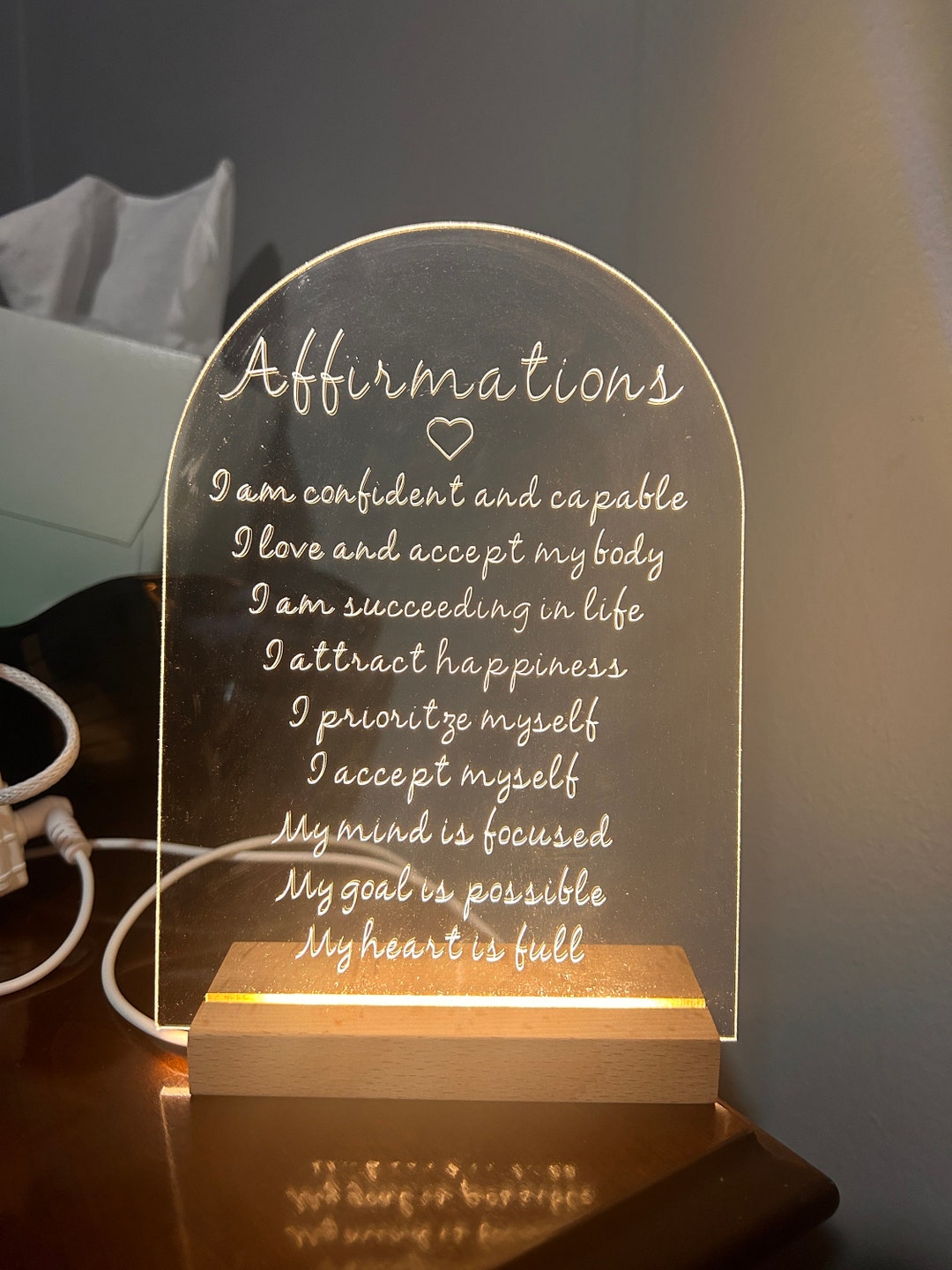 Affirmations Engraved Acrylic With Lighted Wooden Base - Etsy