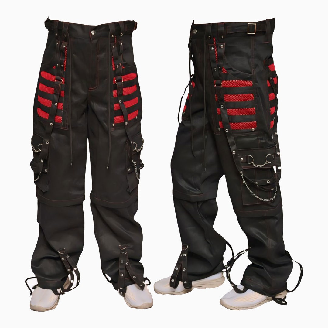 Handcrafted Black & Red Cyber Chain Trousers Pant, Handmade Men Cyber ...