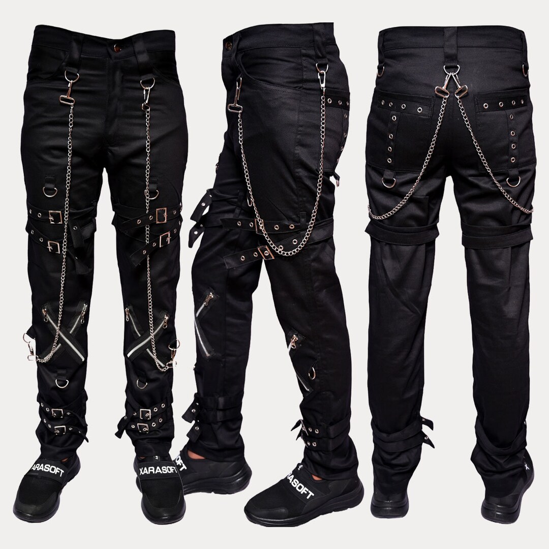 Handmade Men's Gothic Bondage Black Punk Fashion Pant, Men's Fashion ...
