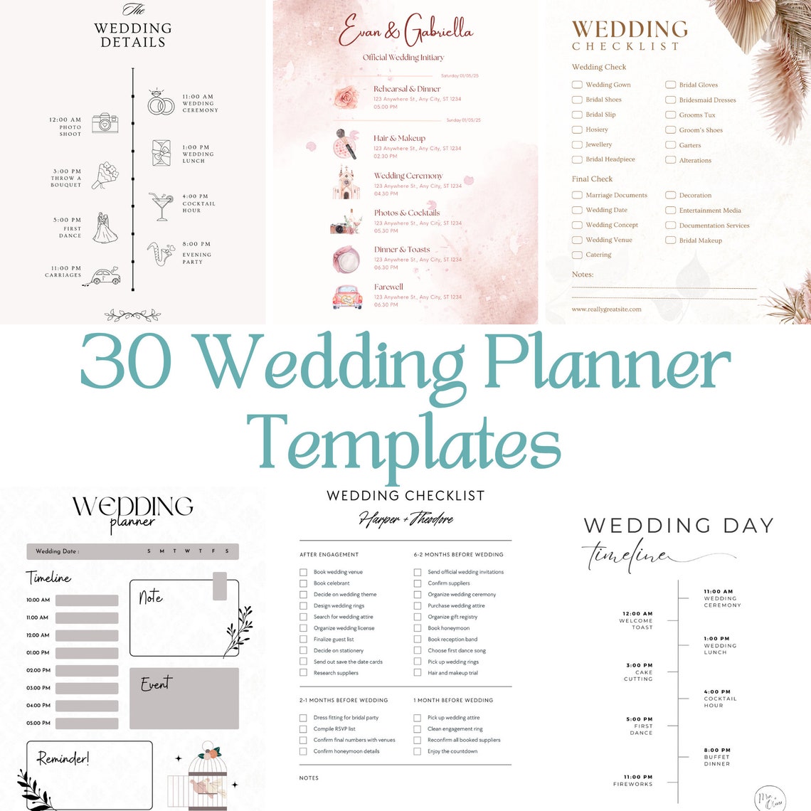 30 Editable Wedding Planner Template Canva Bundle Printable Wedding ...