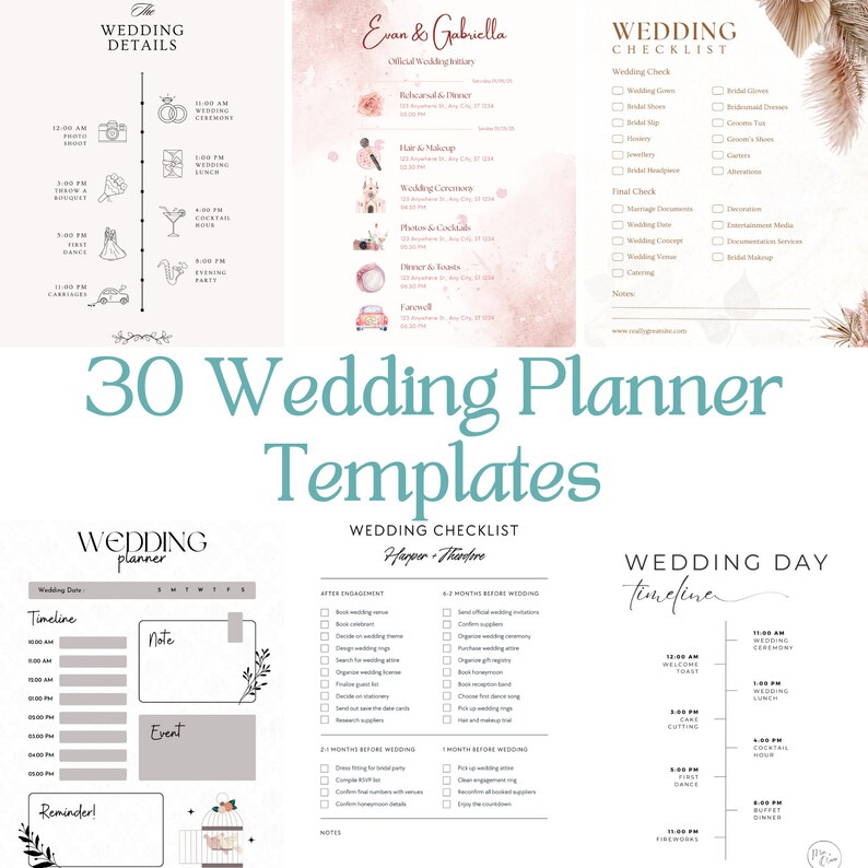 30 Editable Wedding Planner Template Canva Bundle Printable Wedding ...