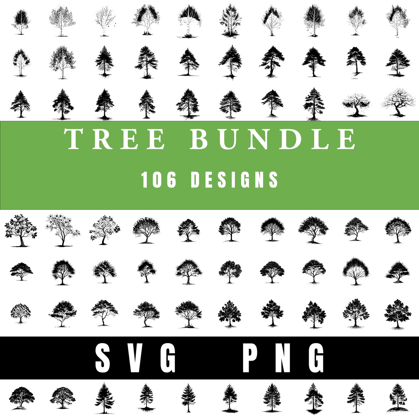 106 TREE SILHOUETTE SVG Bundle, Tree Cut Files for Cricut, Forest Svg ...
