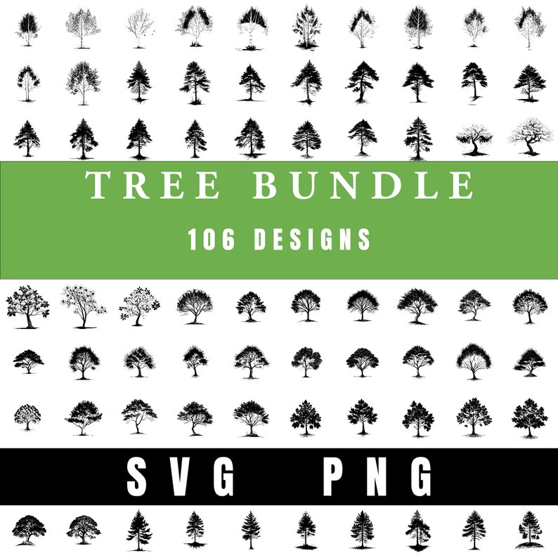 106 TREE SILHOUETTE SVG Bundle, Tree Cut Files for Cricut, Forest Svg ...