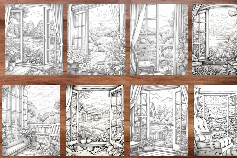 Garden Cottages Windows Coloring Book, Adults Instant Download ...
