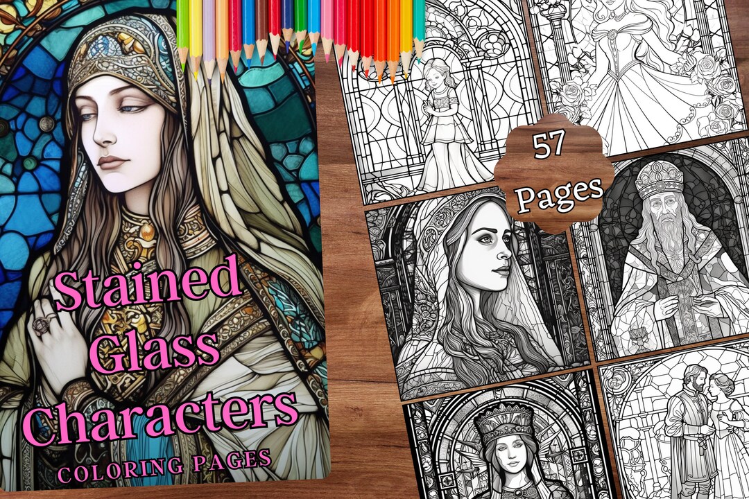 Stained Glass Characters Coloring Book , Adults Instant Download ...