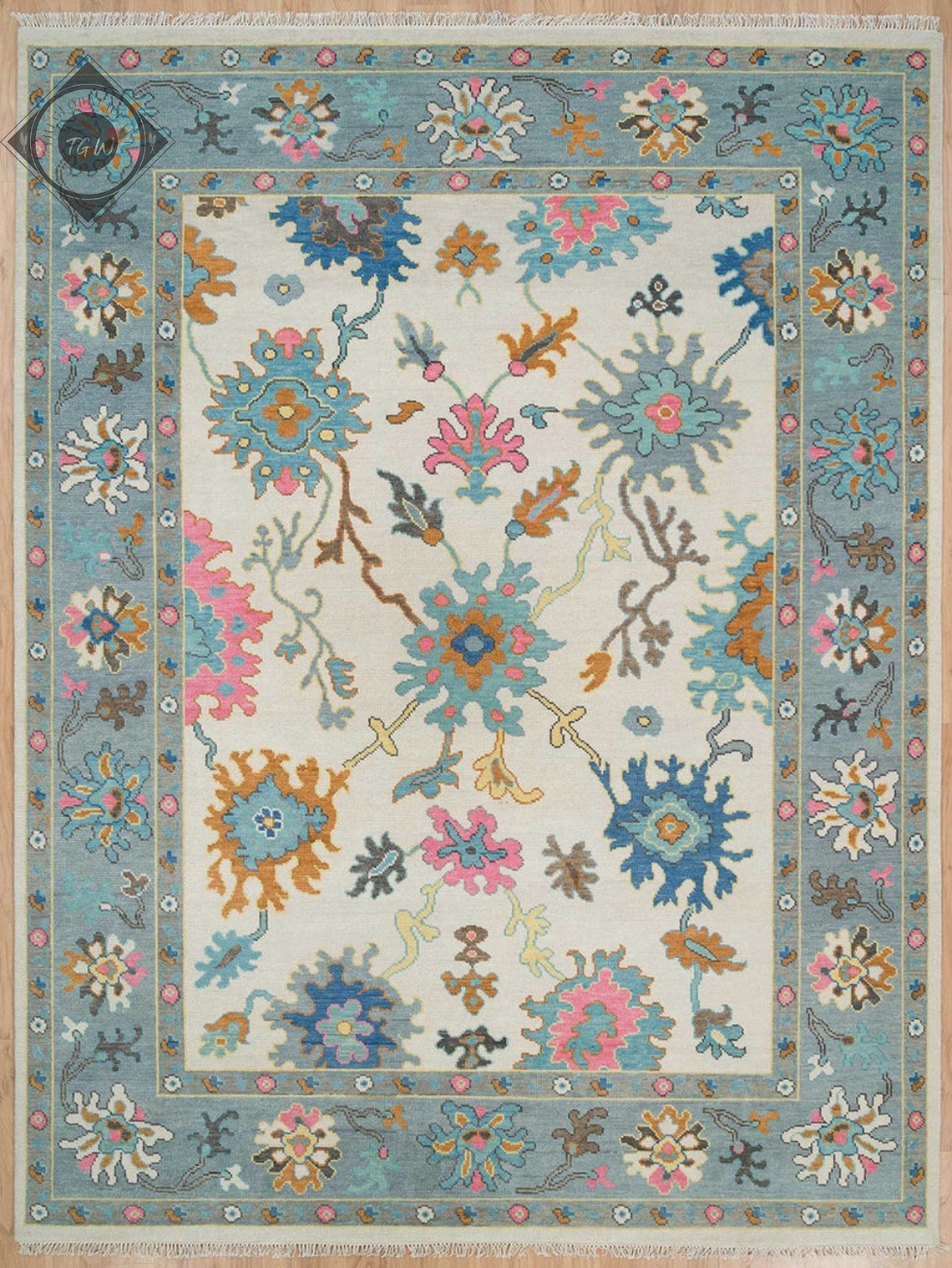 Hand Knotted Vintage Blue-ivory Oushak Woolen Handmade Rug for Home ...