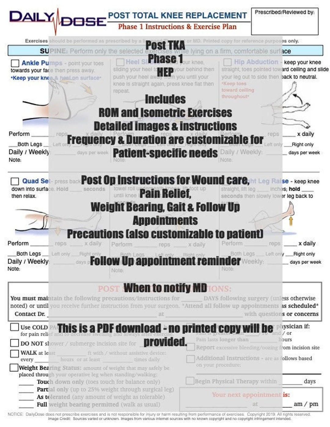Post TKA HEP Bundle - Phase 1, 2 & 3 With Customizable Instructions - Etsy