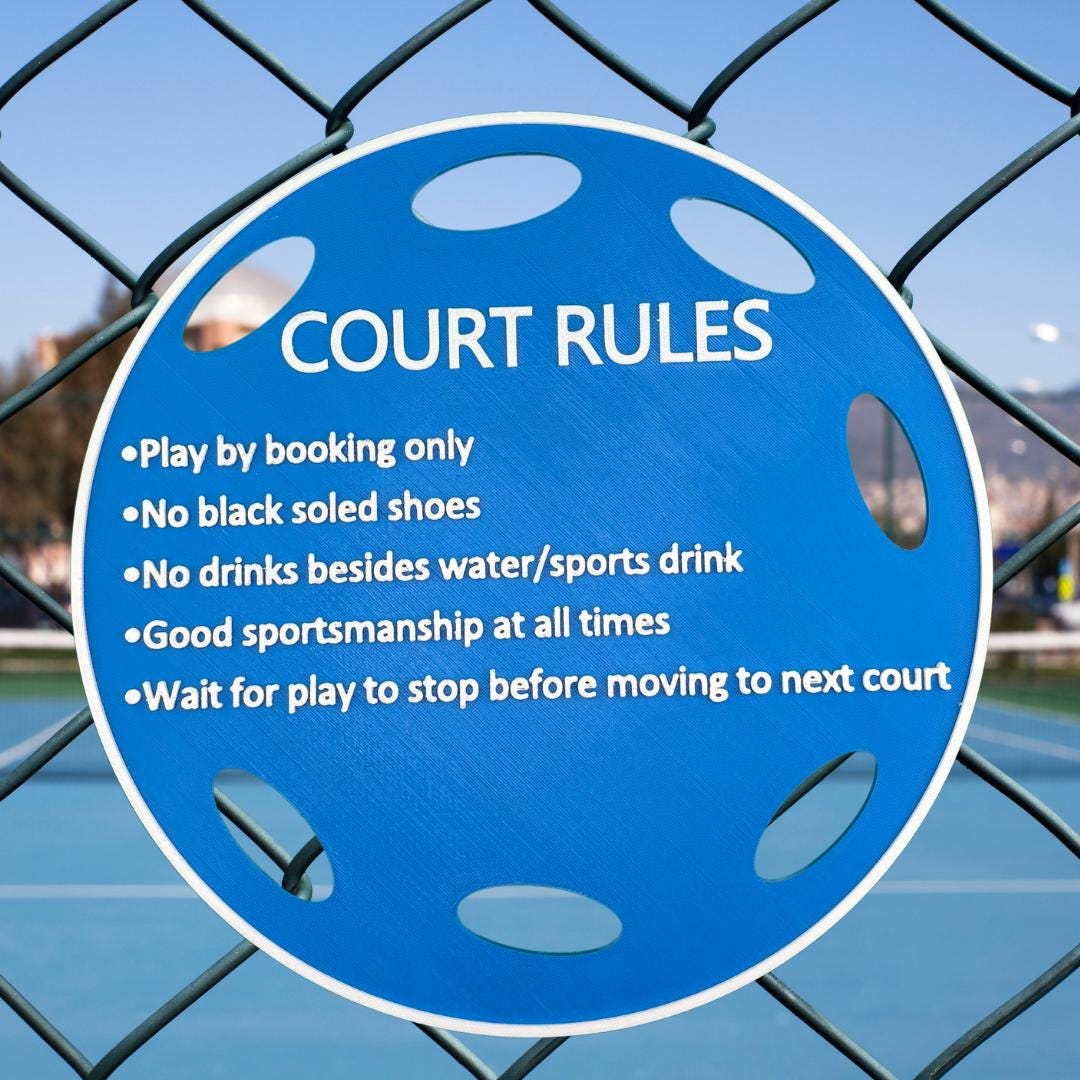 Court Rules Pickleball Custom Sign, Twist Connect Sign, Personalized ...