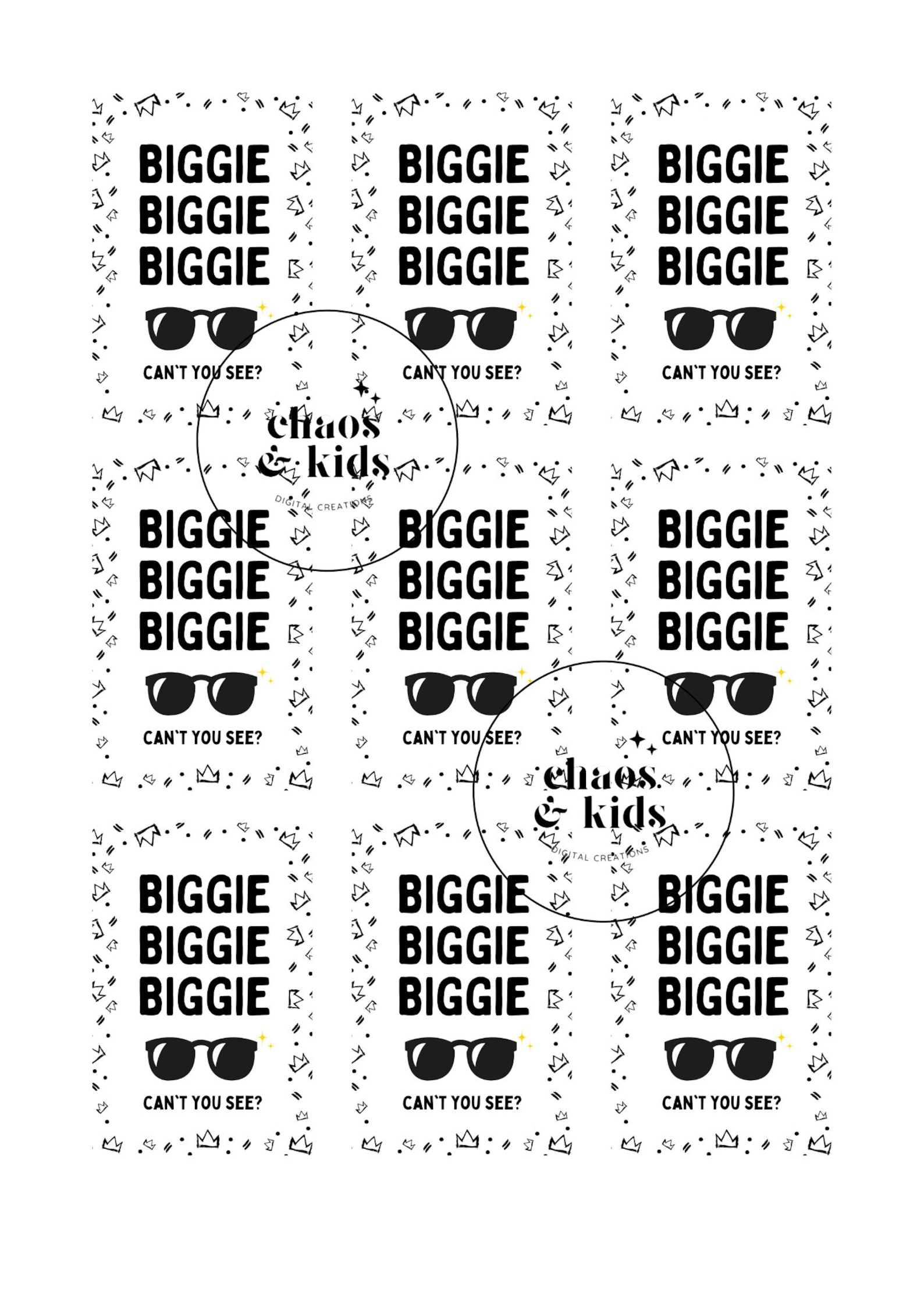 Biggie Biggie Cant You See Sign With Glasses Tags - Etsy