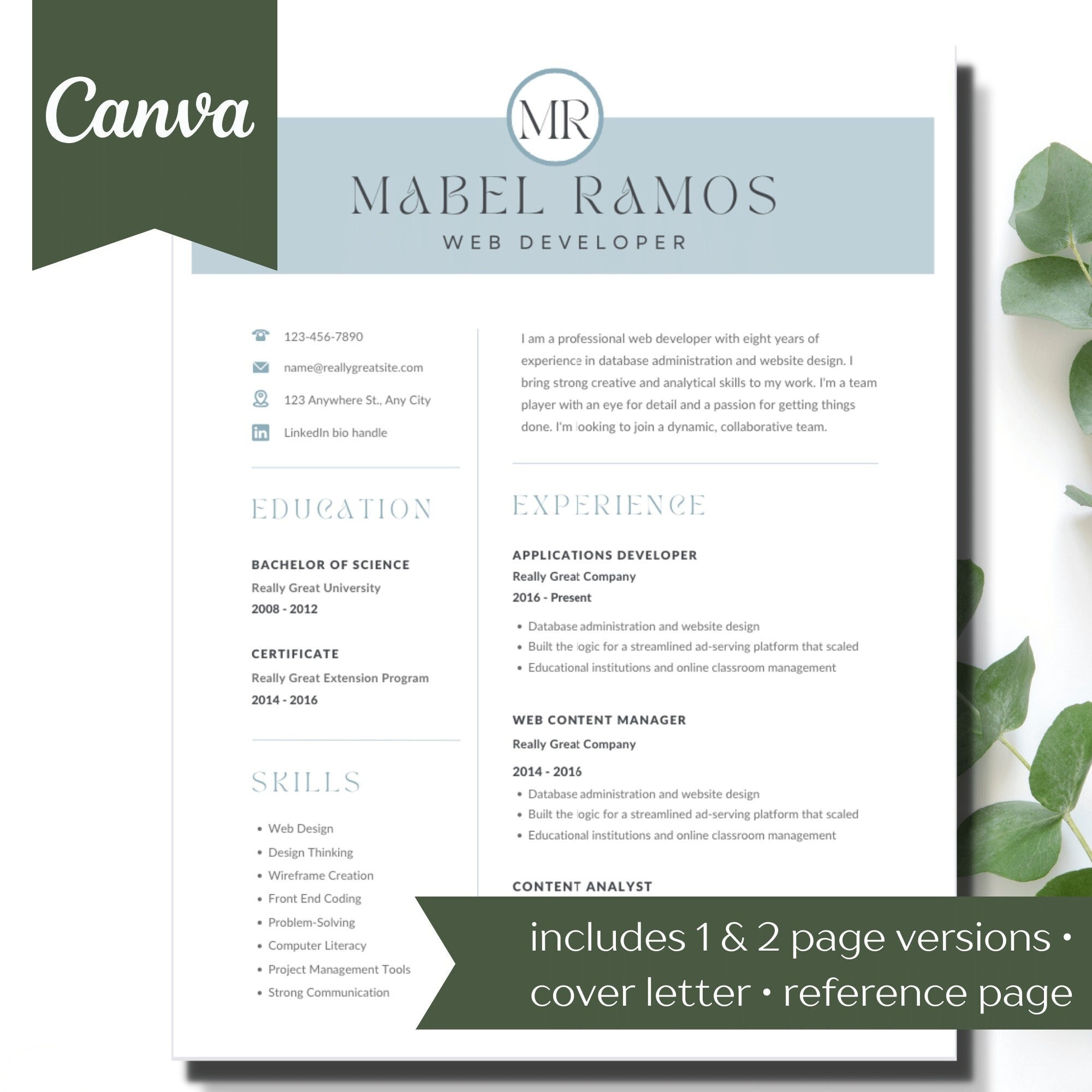Canva Resume Template | Editable | Minimalist Resume - Etsy