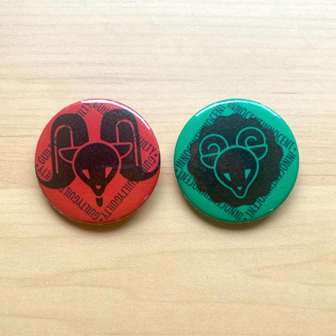 Milgram Conviction Pins - Innocent and Guilty - Trial Results - for ...