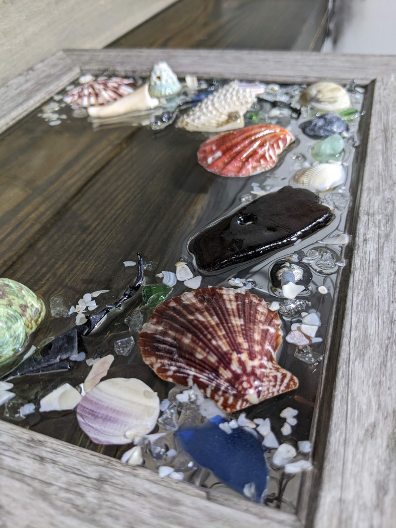 Unique Seashell Sea Glass Epoxy Resin Picture Frame Beach Art - Etsy