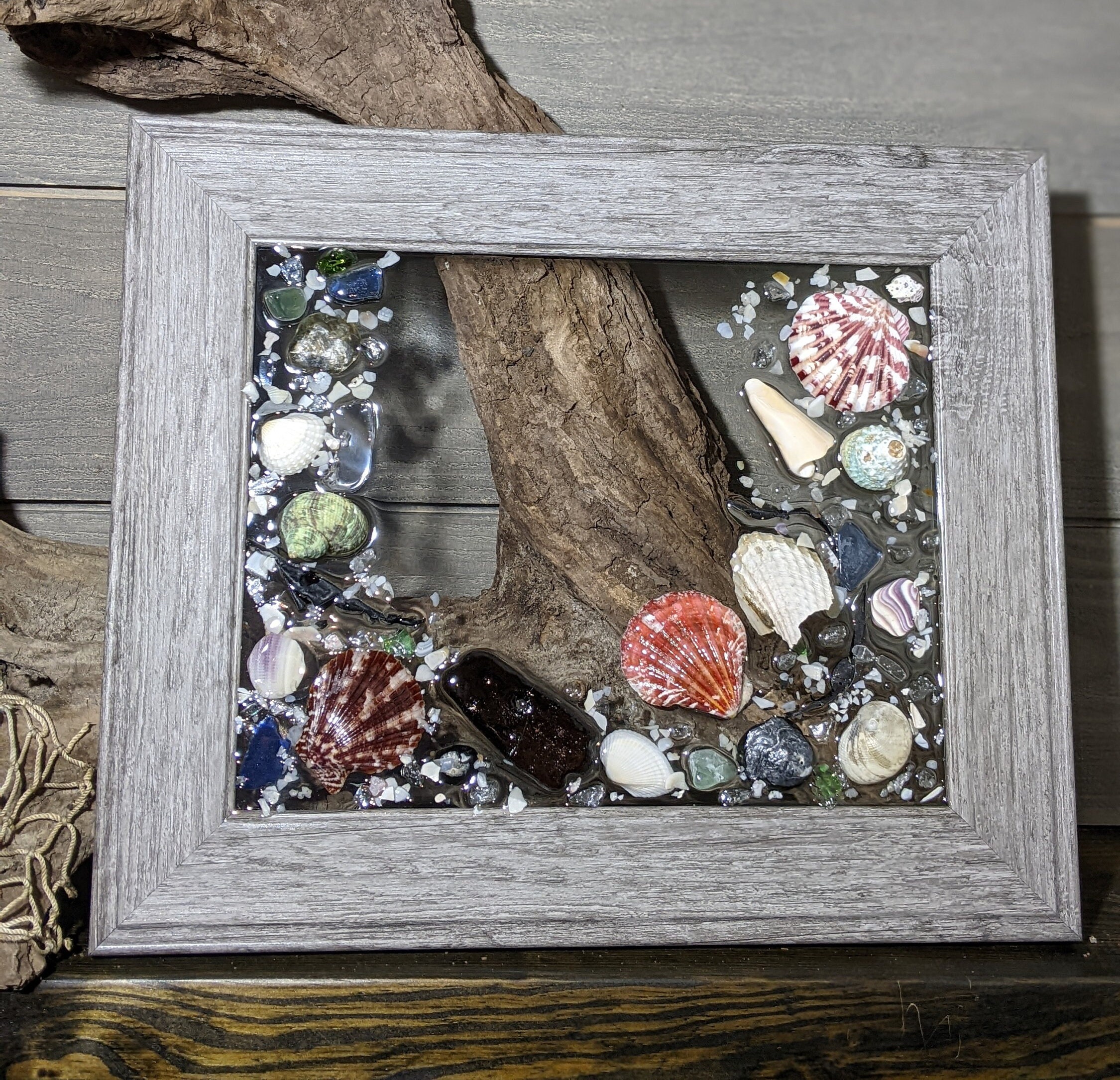 Unique Seashell Sea Glass Epoxy Resin Picture Frame Beach Art - Etsy