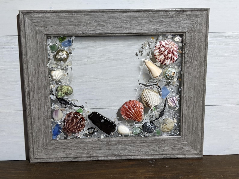Unique Seashell Sea Glass Epoxy Resin Picture Frame Beach Art - Etsy