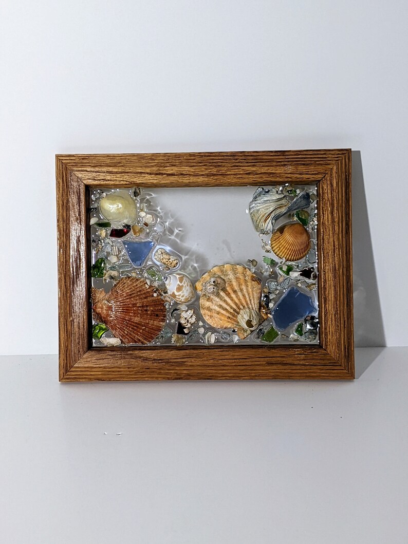 Sea Glass Seashell Epoxy Resin Picture Frame Beach Art Home & Wall ...
