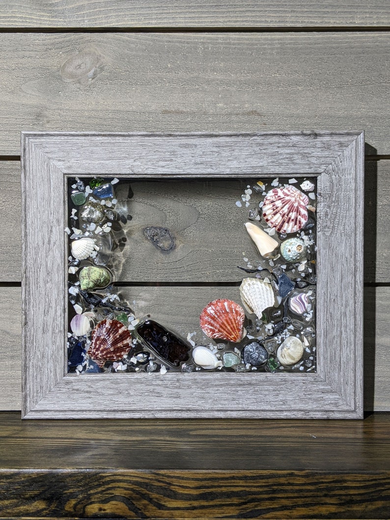 Unique Seashell Sea Glass Epoxy Resin Picture Frame Beach Art - Etsy
